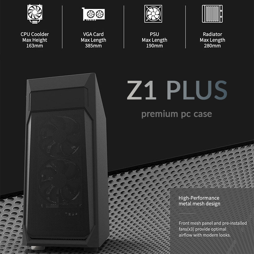 Zalman Z1 Plus ATX Mid-Tower PC Case w/ 3 x Preinstalled Fans & 5.25 O ...