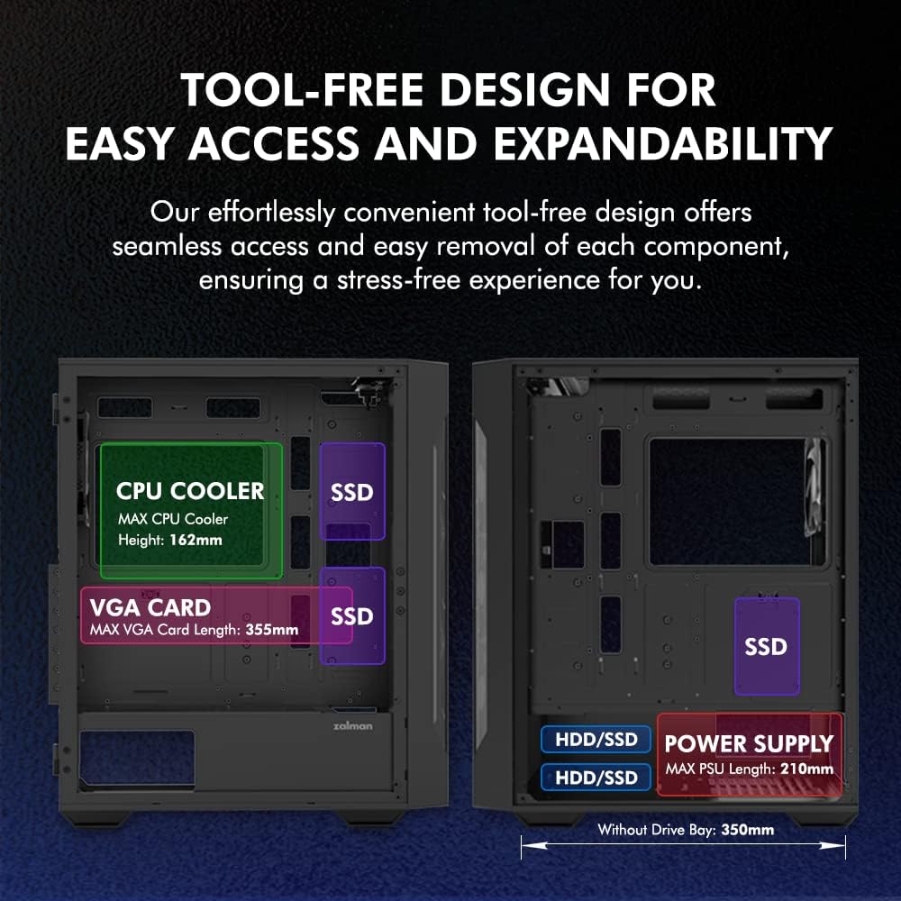 Zalman i3 Neo TG Mid-Tower PC Case w/ 4 x Infinity Mirror AGRB Fans ...