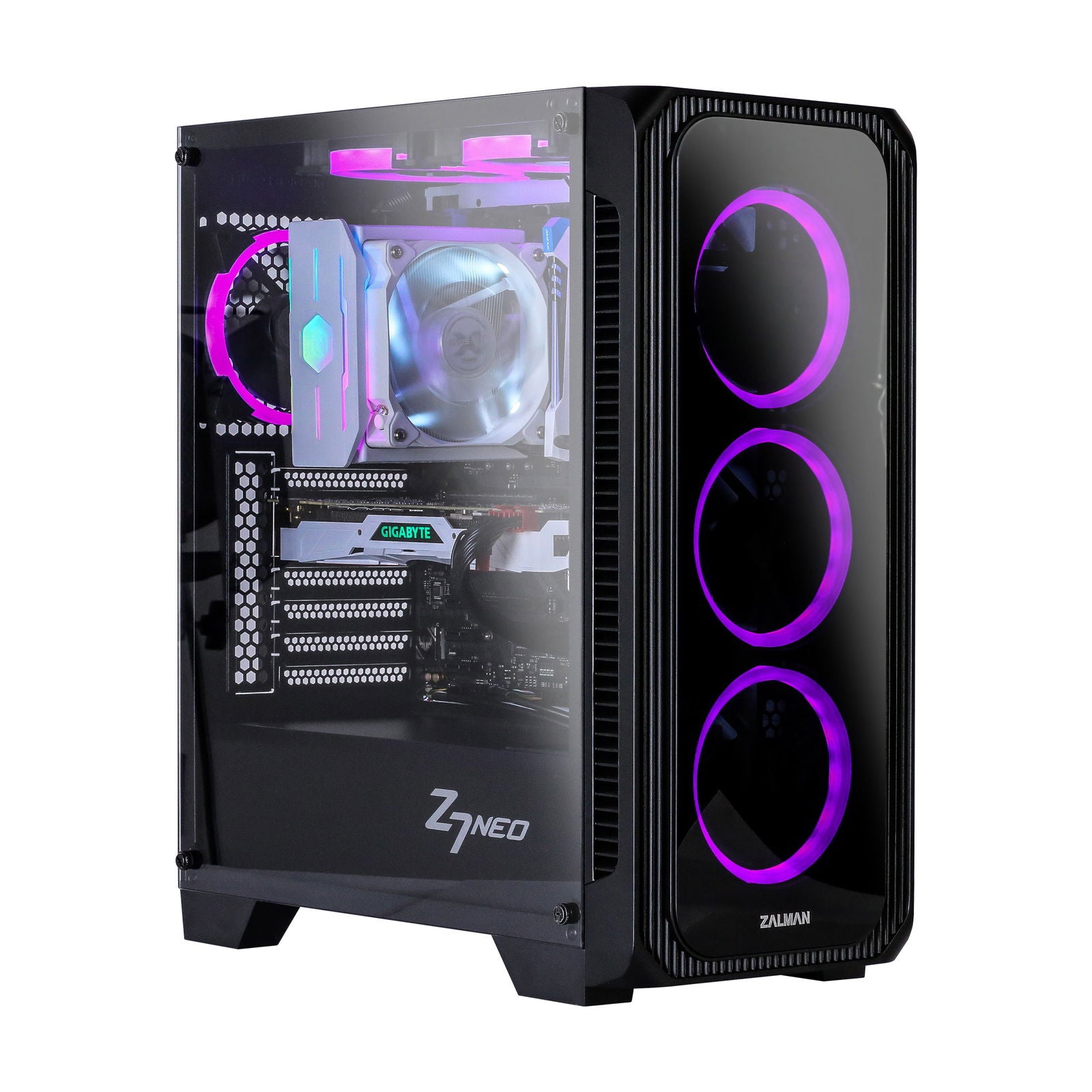 Zalman Z7 Neo ATX Mid-Tower Gaming PC Case w/ 4 x RGB Ring Fans ...
