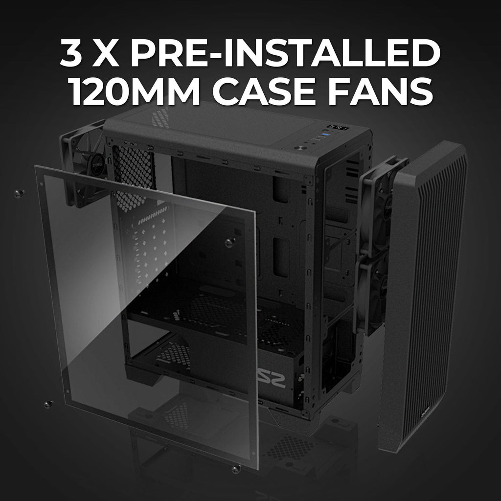 Zalman S2 ATX Mid-Tower PC Case 3 x Fans Pre-installed w/ Acrylic Side ...