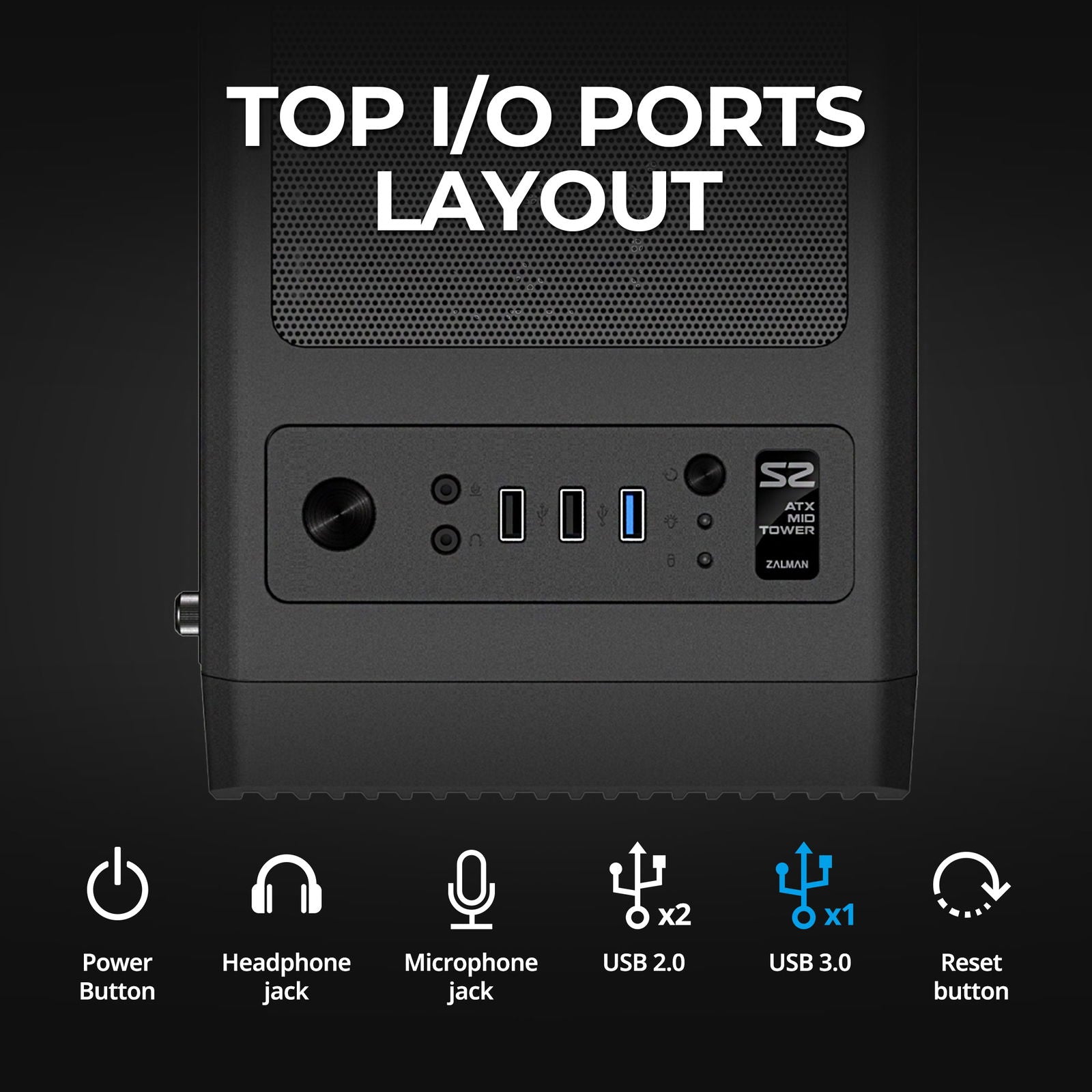 Zalman S2 ATX Mid-Tower PC Case 3 x Fans Pre-installed w/ Acrylic Side ...