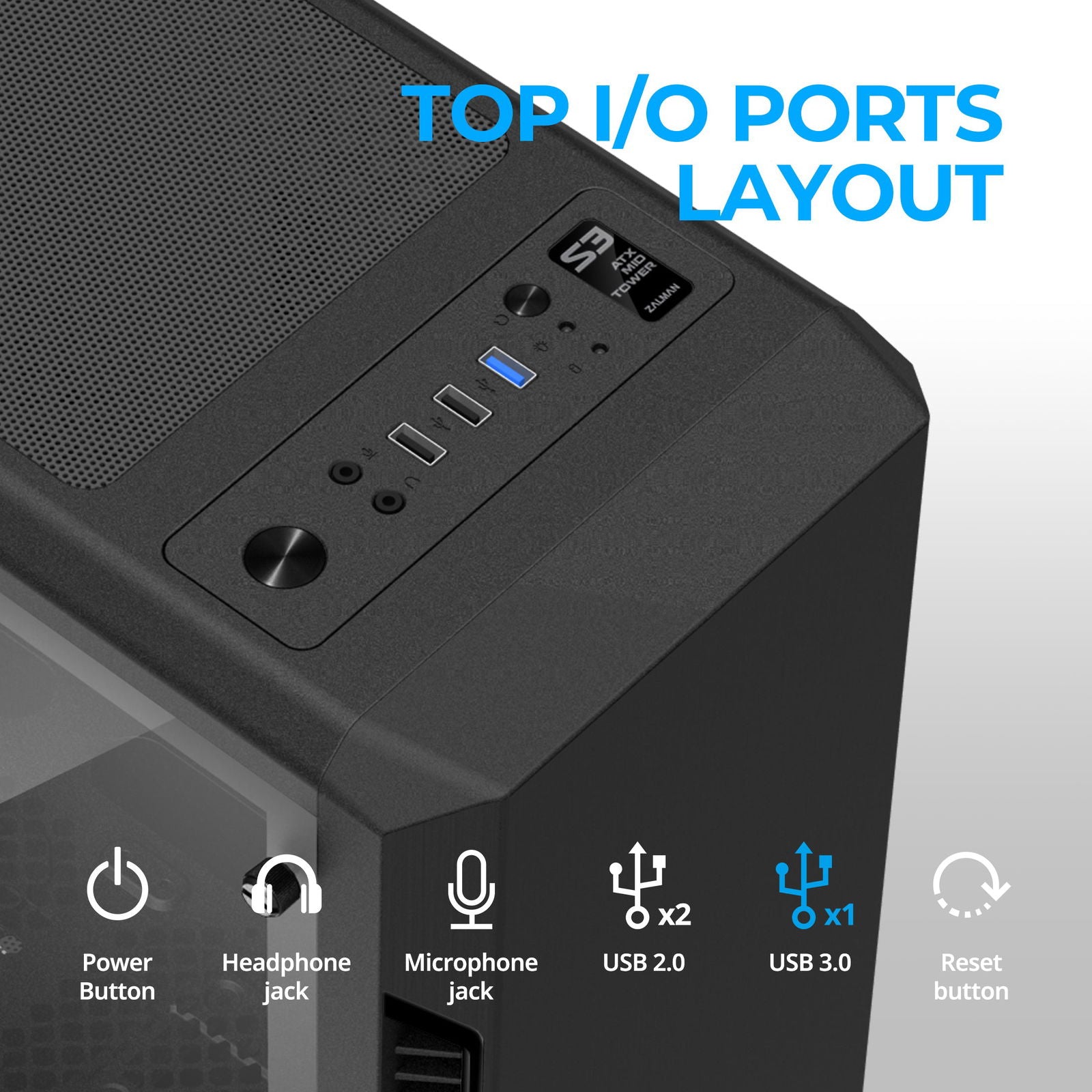 Zalman S3 ATX Mid-Tower PC Case 3 x Fans Pre-installed w/ Acrylic Side ...