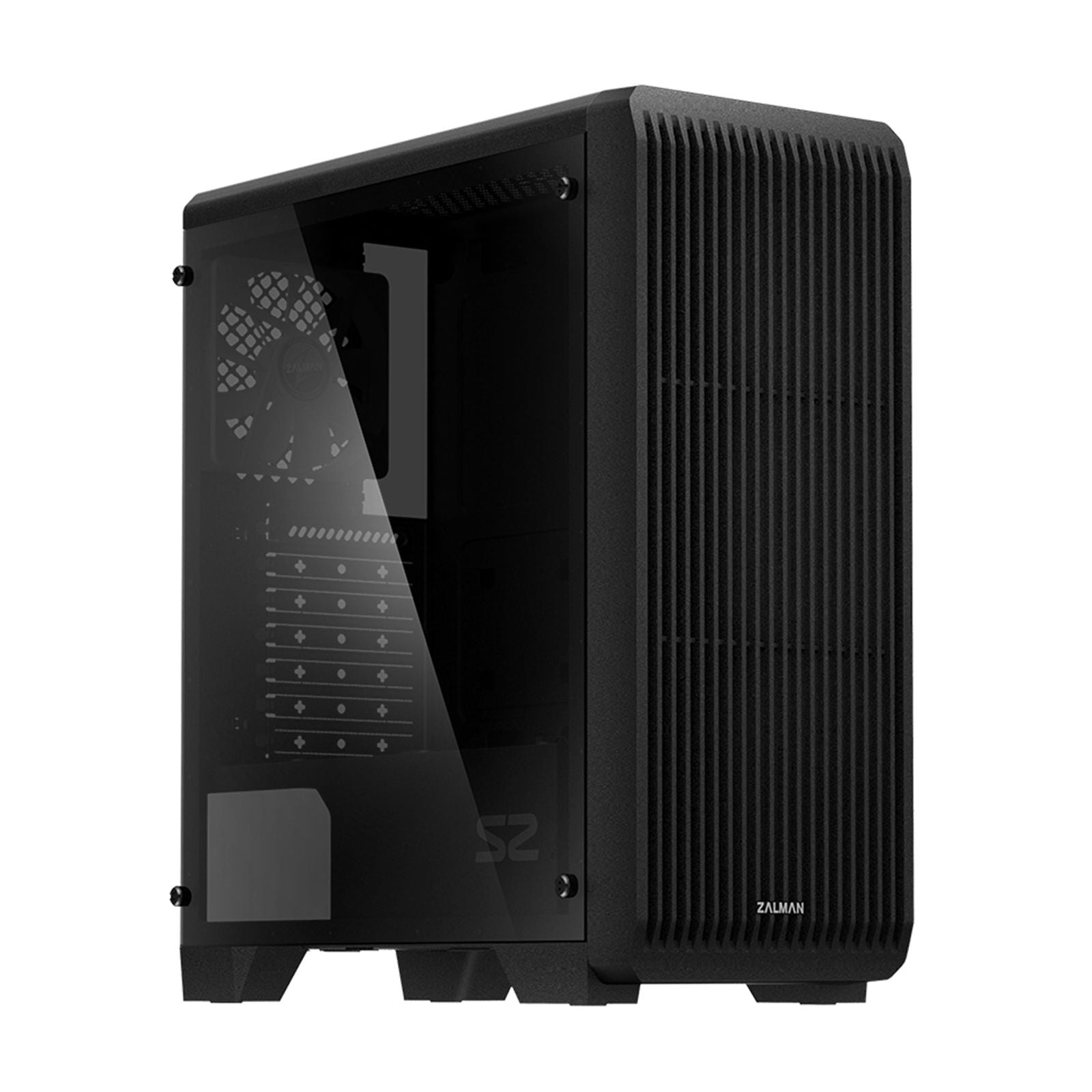 Zalman S2 TG ATX Mid-Tower PC Case 3 x Fans w/ Tempered Glass Side Pan ...
