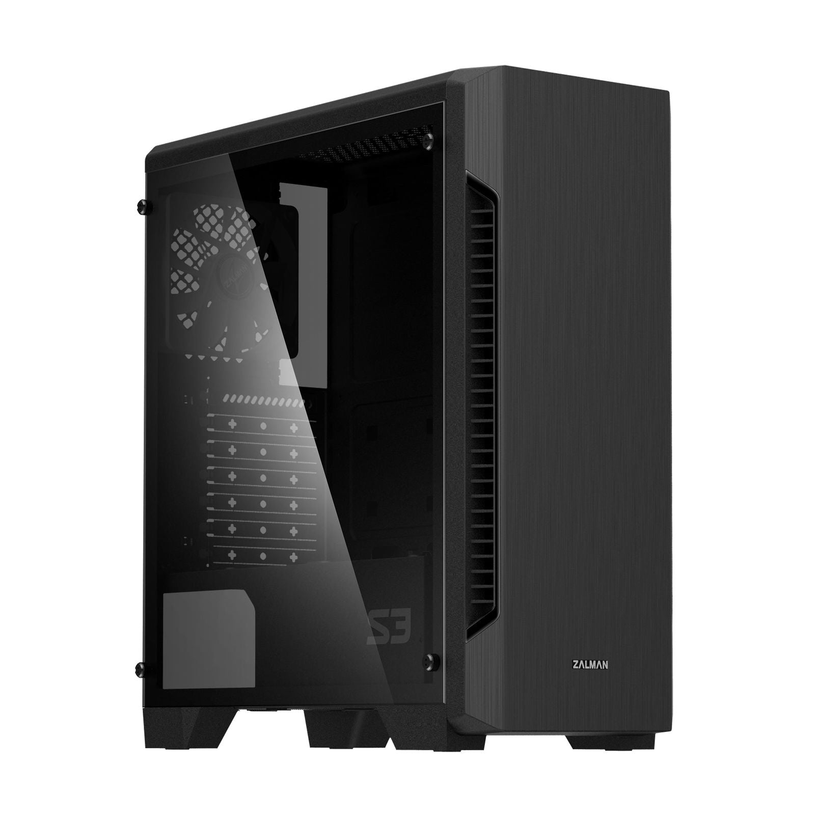 Zalman S3 TG ATX Mid-Tower PC Case 3 x Fans w/ Tempered Glass Side Pan ...