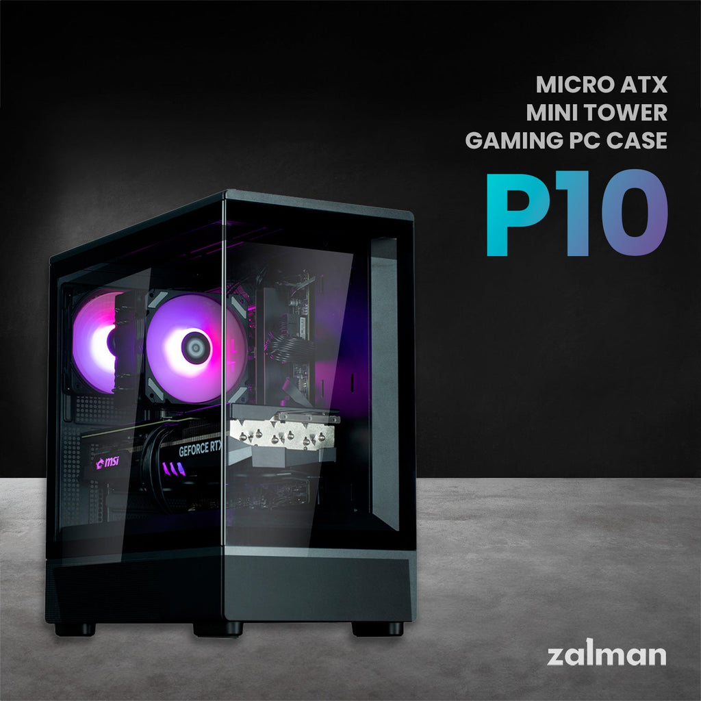 Zalman P10 mATX Gaming PC Case, Panoramic Glass, 1 x PWM ARGB Fan - Bl ...