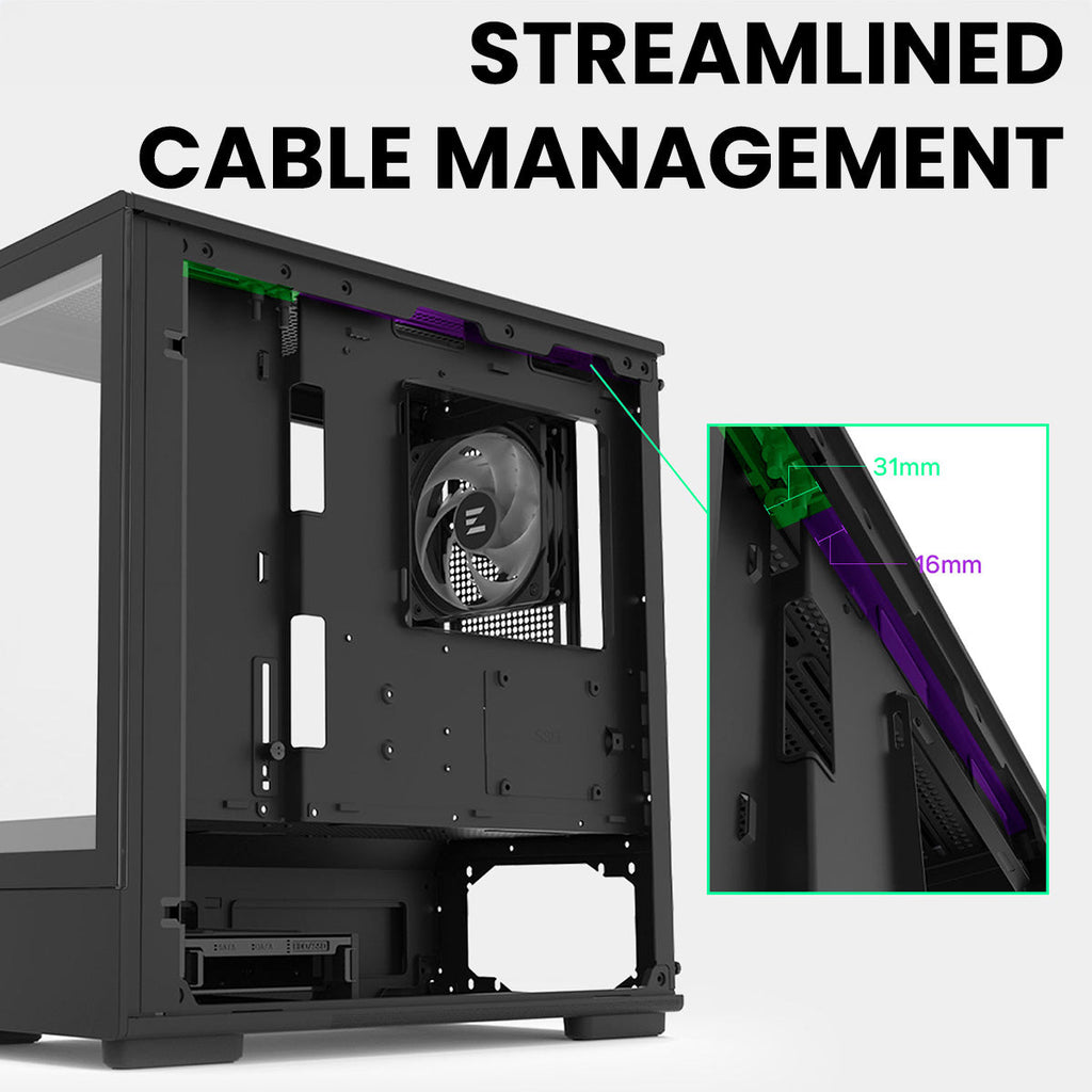 Zalman P10 mATX Gaming PC Case, Panoramic Glass, 1 x PWM ARGB Fan - Bl ...