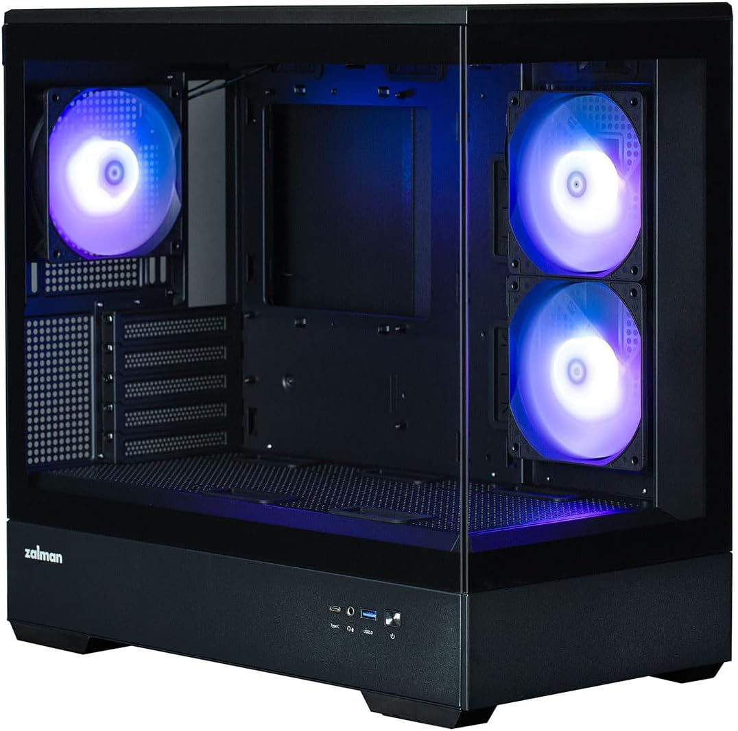 Zalman P30 mATX Mini-Tower PC Case Panoramic Glass 3 x ARGB Fans - Bla ...