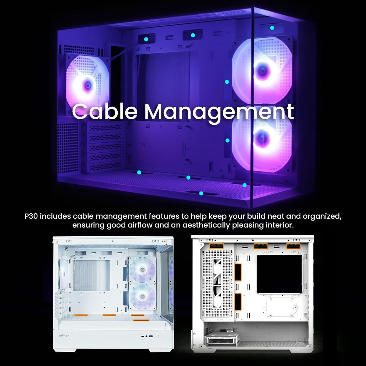 Zalman P30 mATX Mini-Tower PC Case Panoramic Glass 3 x ARGB Fans - Whi ...