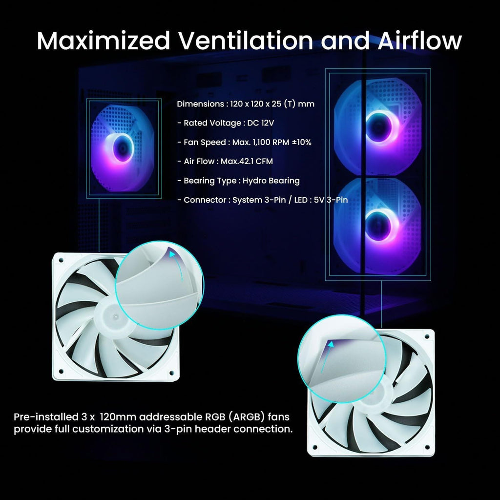 Zalman P30 mATX Mini-Tower PC Case Panoramic Glass 3 x ARGB Fans - Whi ...