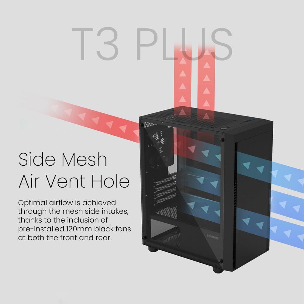 Zalman T3 Compact mATX Mini-Tower Gaming PC Case, 2 x Fans Pre-install ...