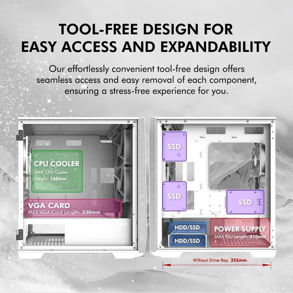 Zalman Z1 Iceberg mATX Mini-Tower PC Case 3 x Fans Pre-installed - Whi ...